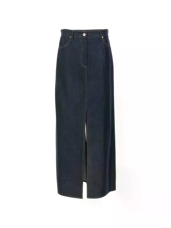 Brunello Cucinelli Indigo Contrast Stitching Midi Skirt - Blue