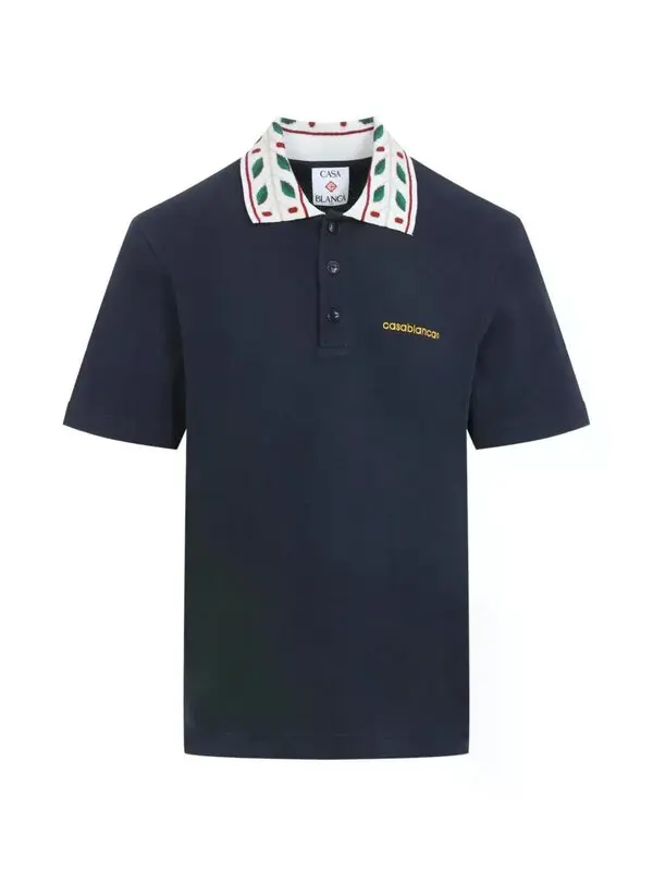 Casablanca Laurel Embroidered-collar Piqué Polo Shirt - Blue