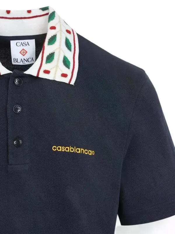 Casablanca Laurel Embroidered-collar Piqué Polo Shirt