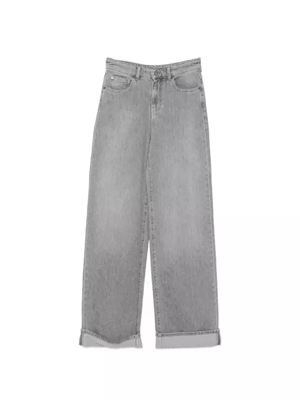 Emporio Armani Logo Plaque Turn-up Jeans - Grey
