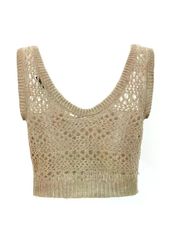 Brunello Cucinelli Open-knit V-neck Top - Neutrals
