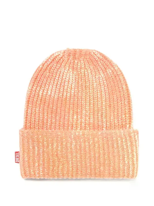 DIESEL® Ribbed Knit Beanie Hat - Orange