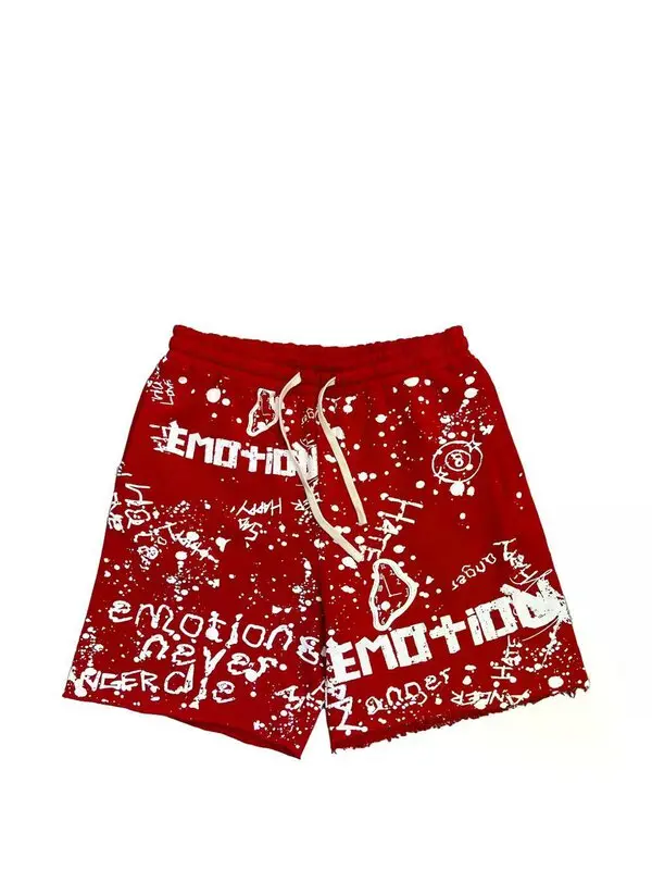 MIXED EMOTION Graffiti Raw-cut Shorts - Red