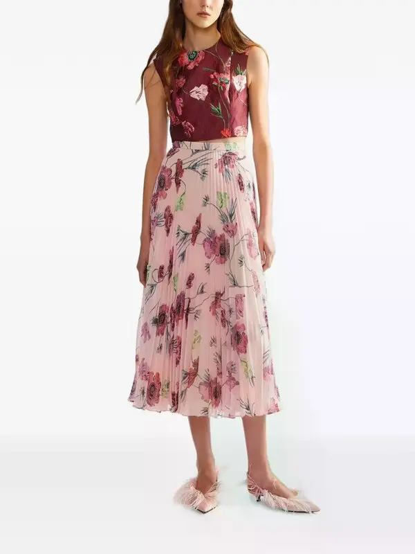 Erdem Floral-print Satin Crop Top - Red