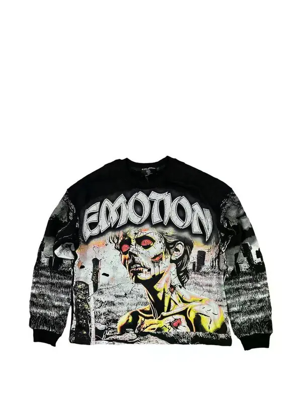 Mixed Emotion Tombstone Graphic-print Cotton Sweatshirt - Black