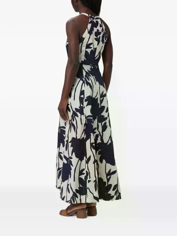 Brunello Cucinelli Floral Print Halterneck Midi Dress - Neutrals