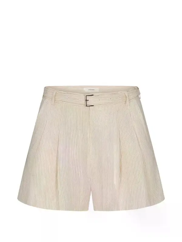 FRAME Pinstripe Belted Shorts - Neutrals