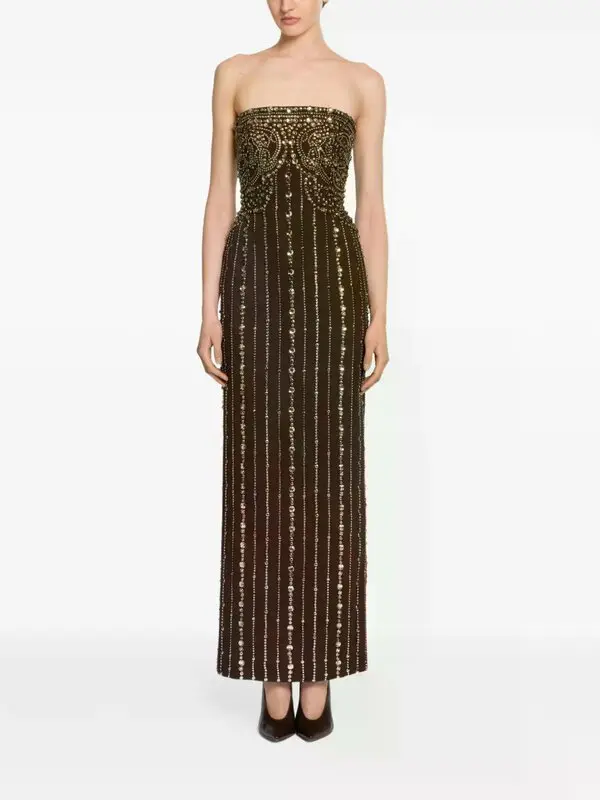 Elie Saab Stud-embellished Strapless Maxi Dress - Brown