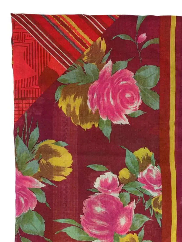 Kenzo Floral-print Striped Scarf - Red