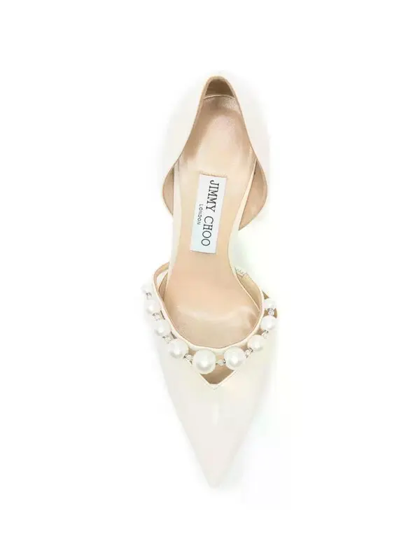 JIMMY CHOO Aurelie Patent Leather Pumps With Pearl And Crystal Embellishments