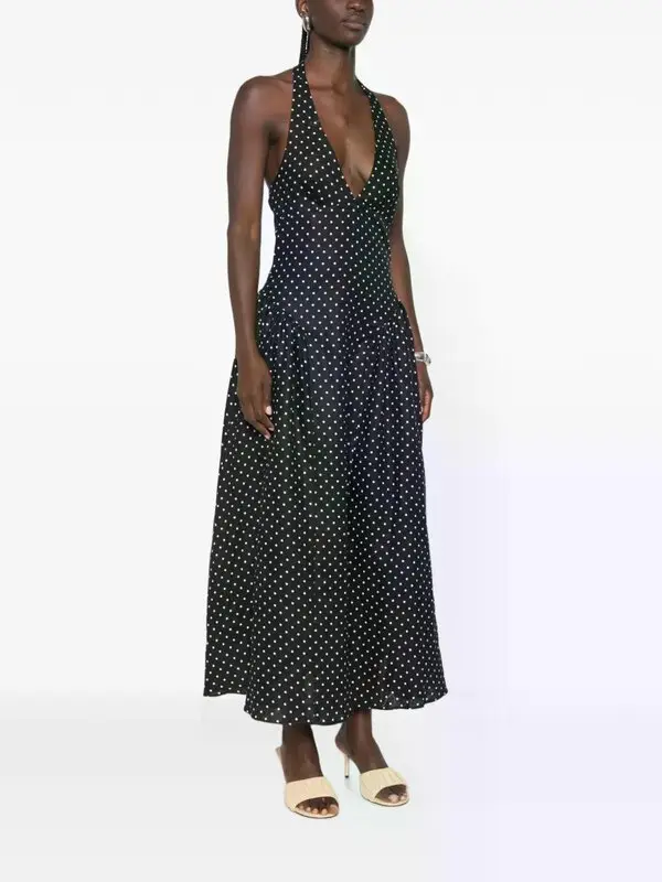 Faithfull The Brand La Cala Polka-dot Halterneck Midi Dress - Black