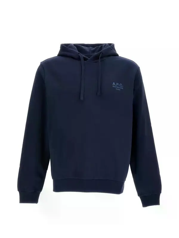 A.p.c. Logo-embroidered Drawstring Hoodie - Blue