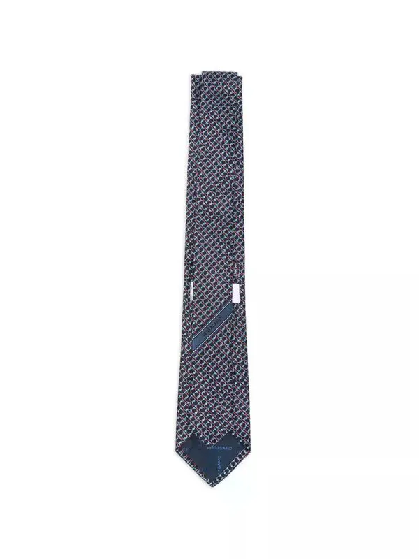 FERRAGAMO Gancini Pattern Silk Tie - Blue