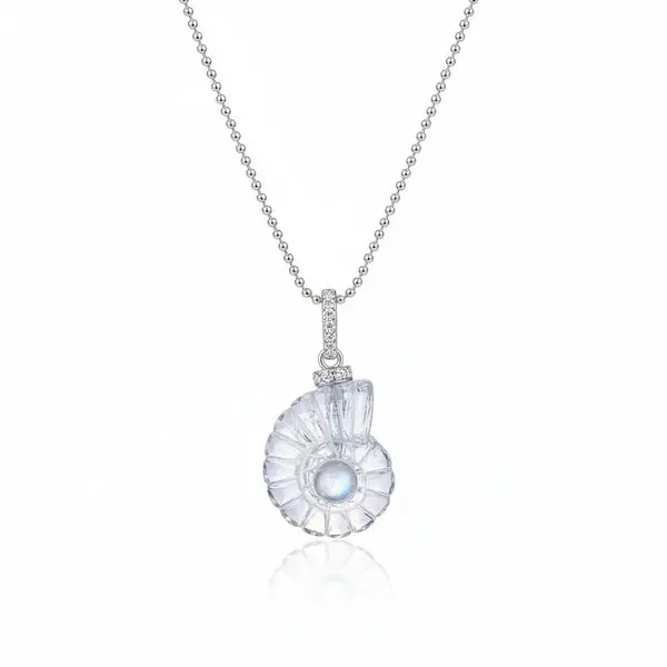 ORMIRO Seadream Crystal & Moonstone Conch Shell Pendant - Silver