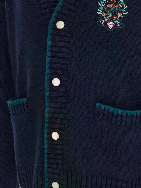 Casablanca Hotel Emblem Intarsia Knit Cardigan