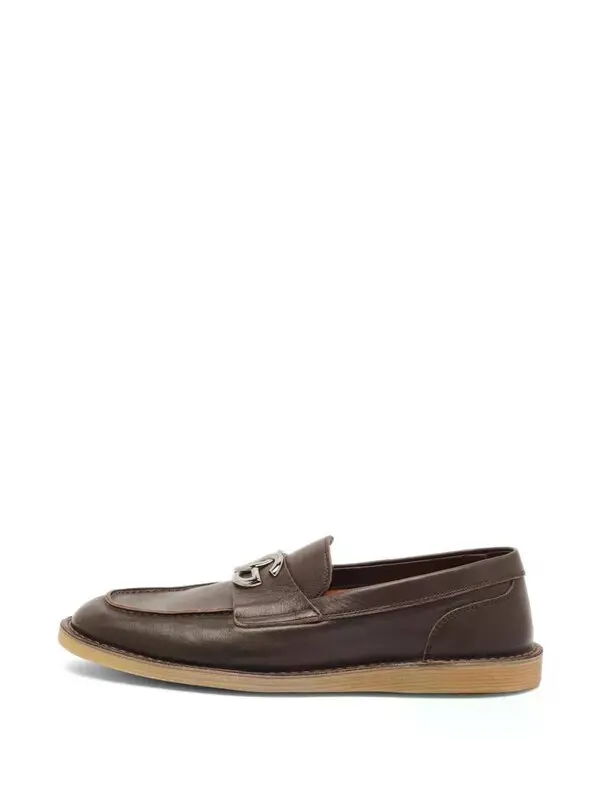 Dolce & Gabbana Logo Plaque Leather Loafers - Brown
