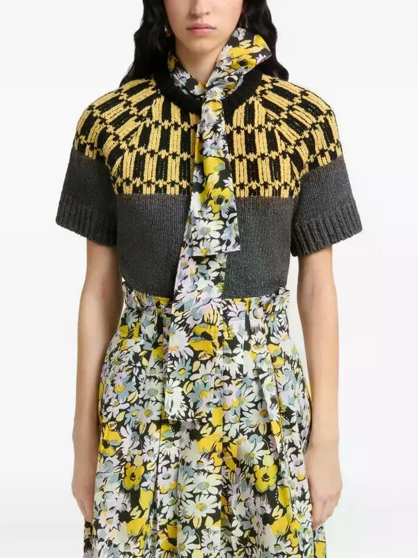 Marni Intarsia Knit Short Sleeve Sweater - Grey