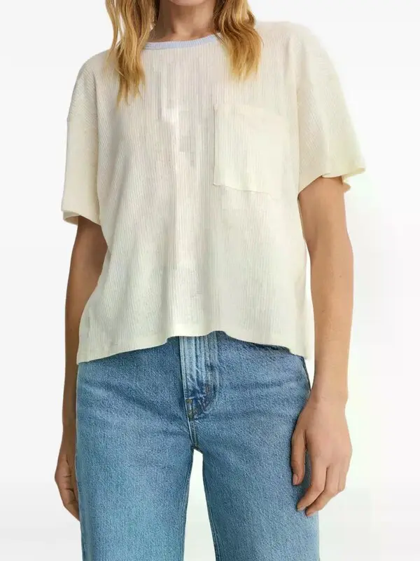 Smythe Ribbed T-shirt With Pocket Detail - Neutrals