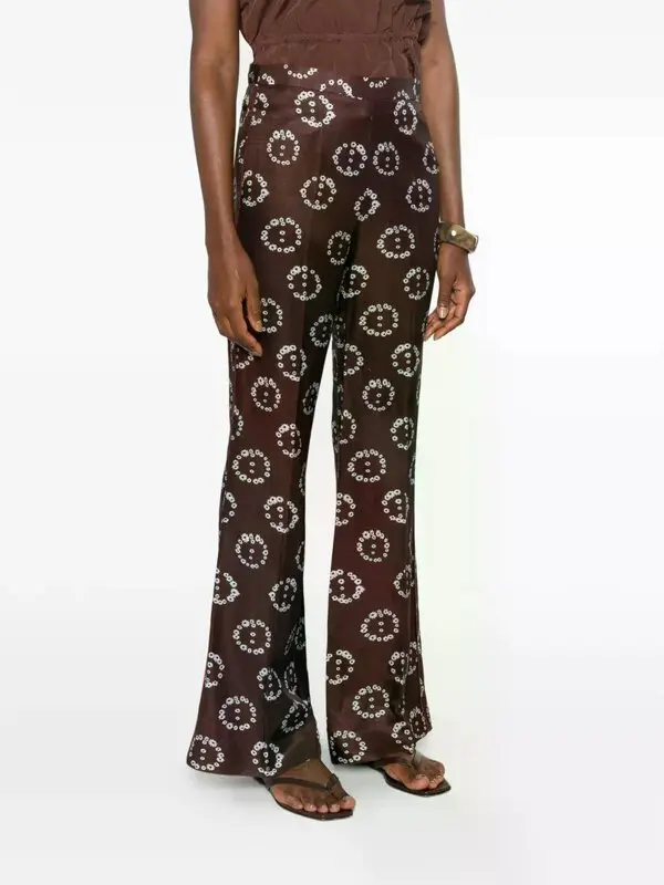 Sandro Palazzo Pants With Floral Print And Contrast Piping