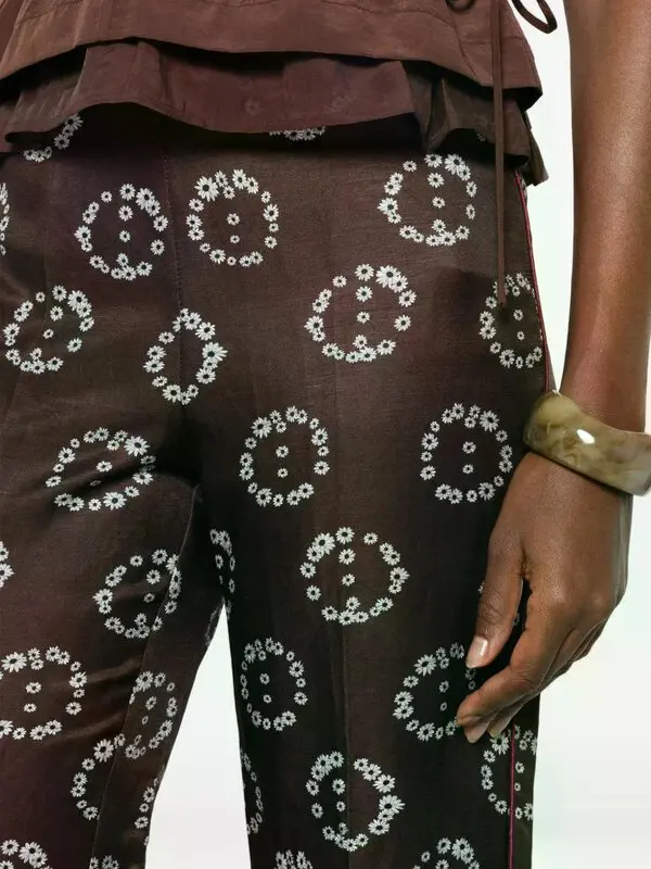 Sandro Palazzo Pants With Floral Print And Contrast Piping