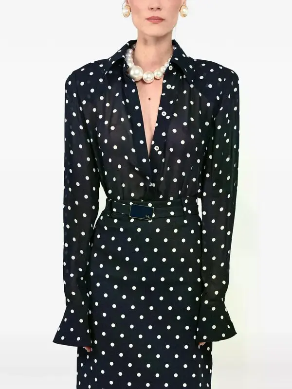 ROWEN ROSE Polka-dot Cropped Shirt