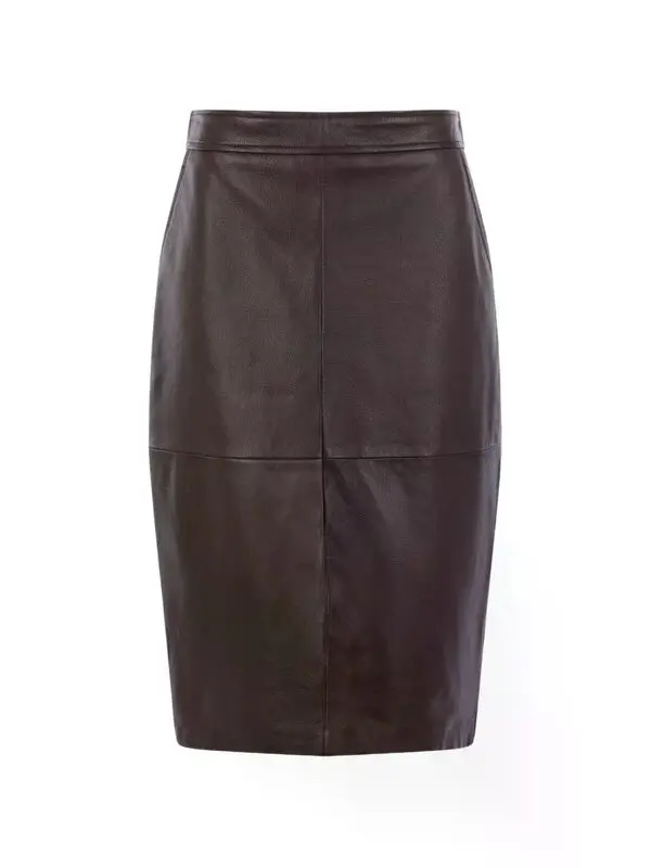 Max Mara Hammered Leather Pencil Skirt - Brown