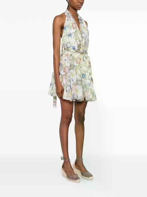 Maje Halterneck Mini Dress With Postcard Print