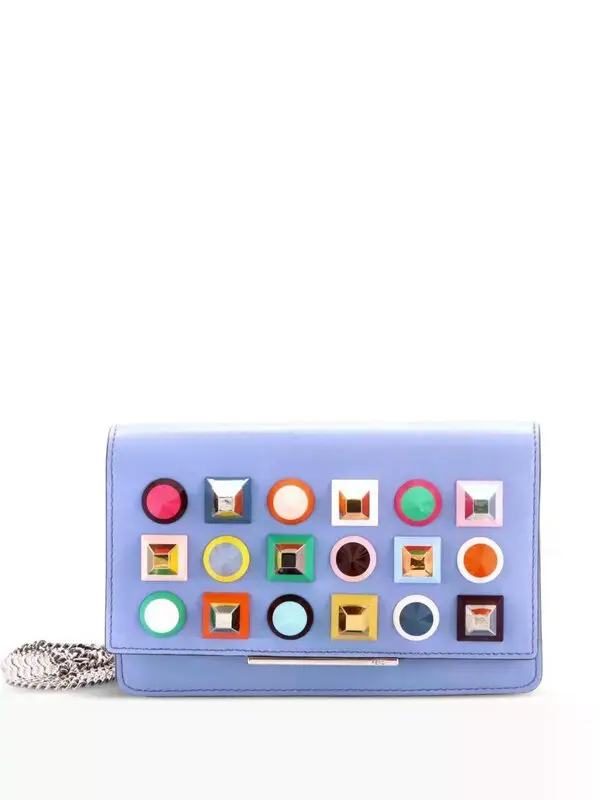 Fendi Studded Leather Tube Wallet On Chain Crossbody Bag - Blue