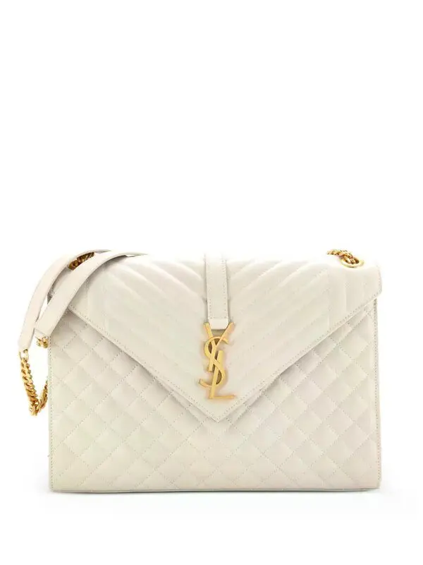 Saint Laurent Monogram Envelope Satchel Shoulder Bag - Neutrals