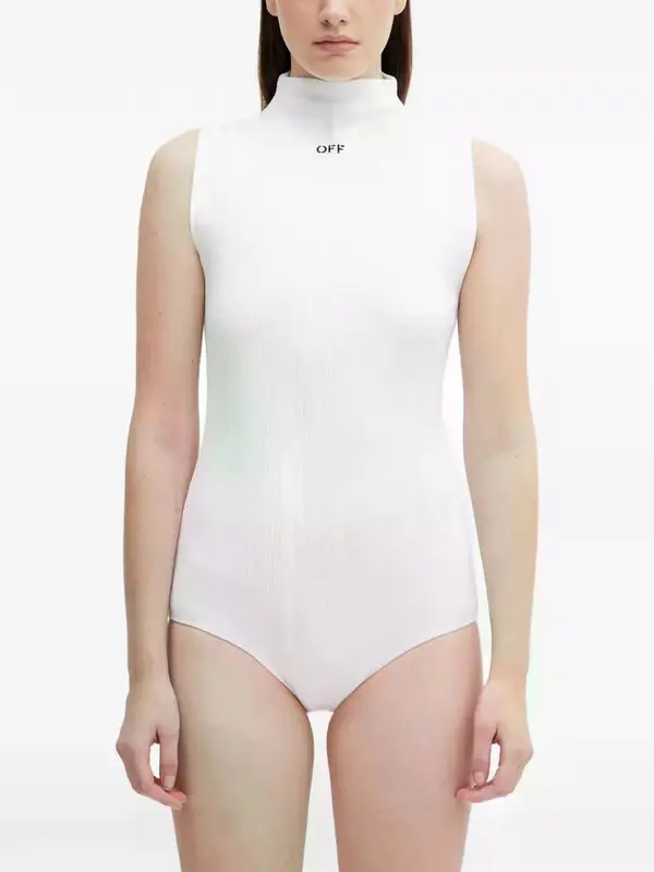 Off-White Mock Neck Logo Detail Bodysuit - White
