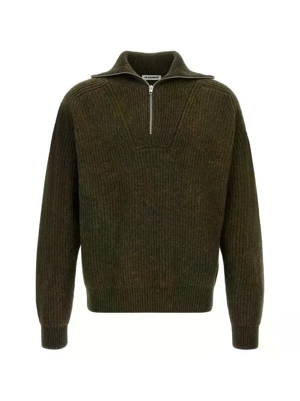 JIL SANDER Ribbed Half-zip Sweater - Green