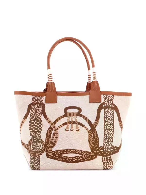 Hermès Sac Steeple Printed Toile With Leather 28 Tote Bag - Brown