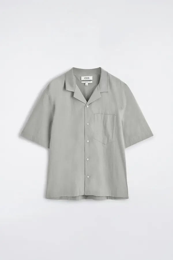 Cos Camp-collar Cotton Shirt - Gray