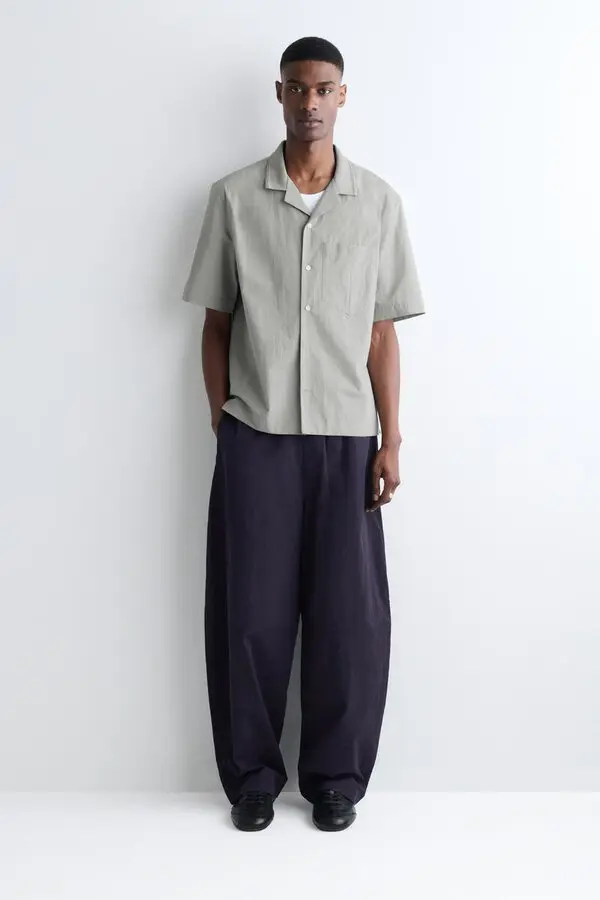 Cos Camp-collar Cotton Shirt - Gray