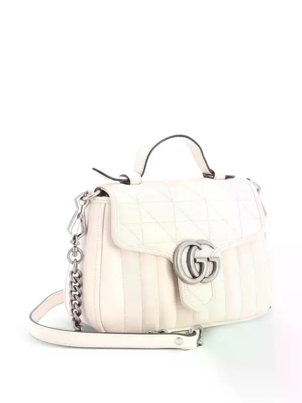 Gucci Gg Marmont Top Handle Flap Bag Mixed Matelasse Leather Mini Satchel
