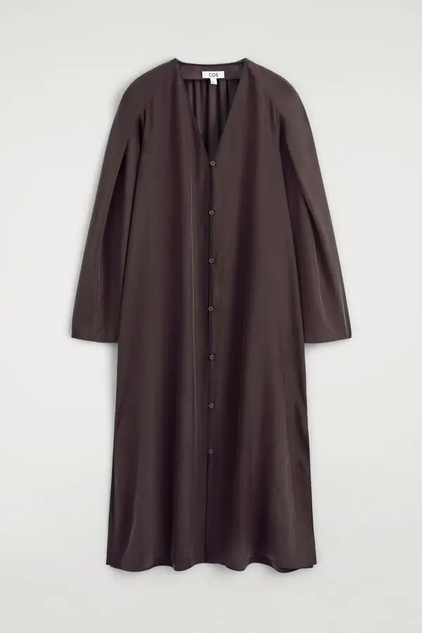 Cos Gathered Silk Midi Dress - Brown