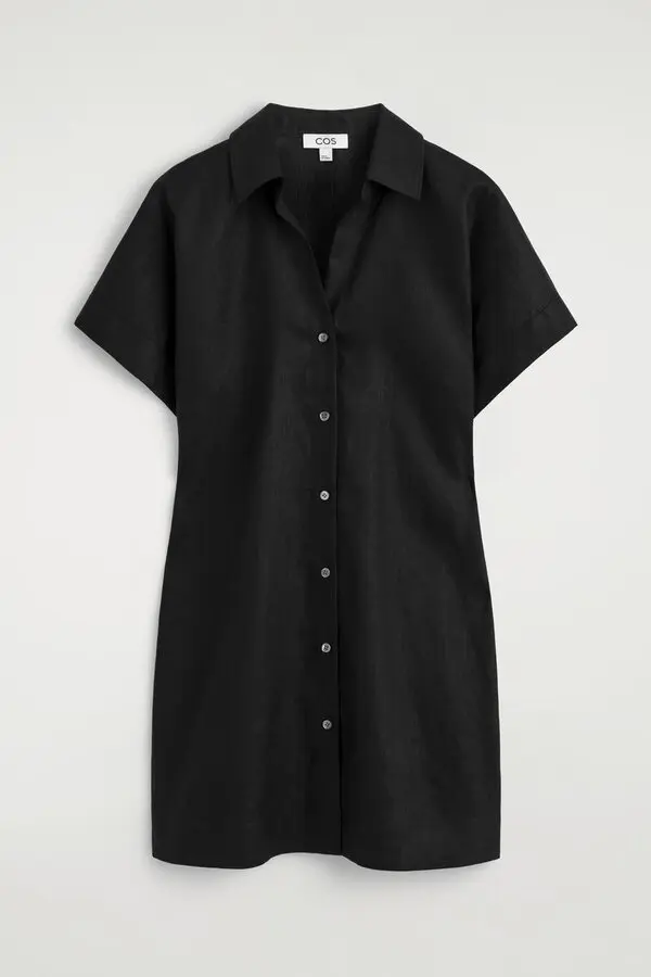 Cos Linen Mini Shirt Dress - Black