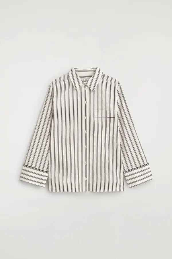 Cos Striped Cotton Dobby Shirt With Piping - Brown
