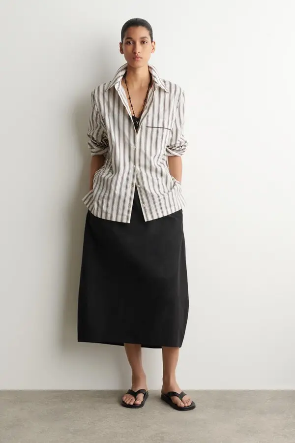 Cos Striped Cotton Dobby Shirt With Piping