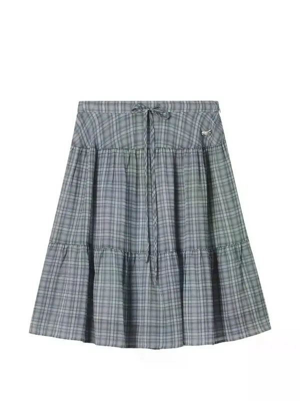 MINI CREAM Check-pattern Tiered Skirt