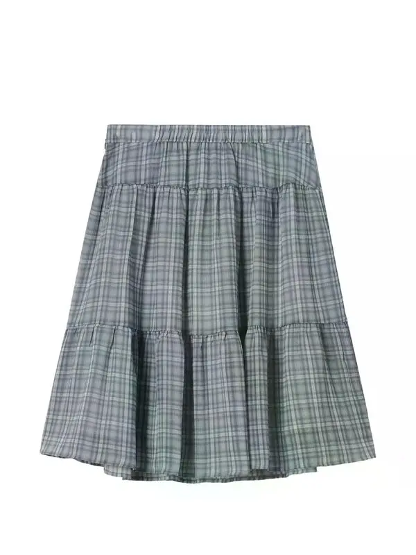 MINI CREAM Check-pattern Tiered Skirt