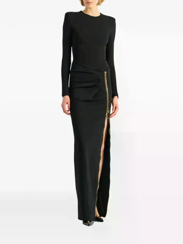 Balmain Long Slit Dress With Gold Metal Zip