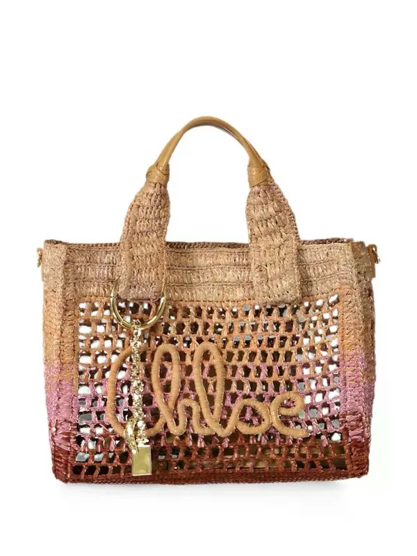 Chloé Raffia Banana Logo Patch Tote Bag - Brown