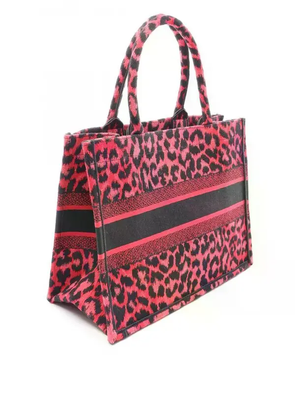 Dior Mizza Medium Embroidered Canvas Leopard Book Tote Bag