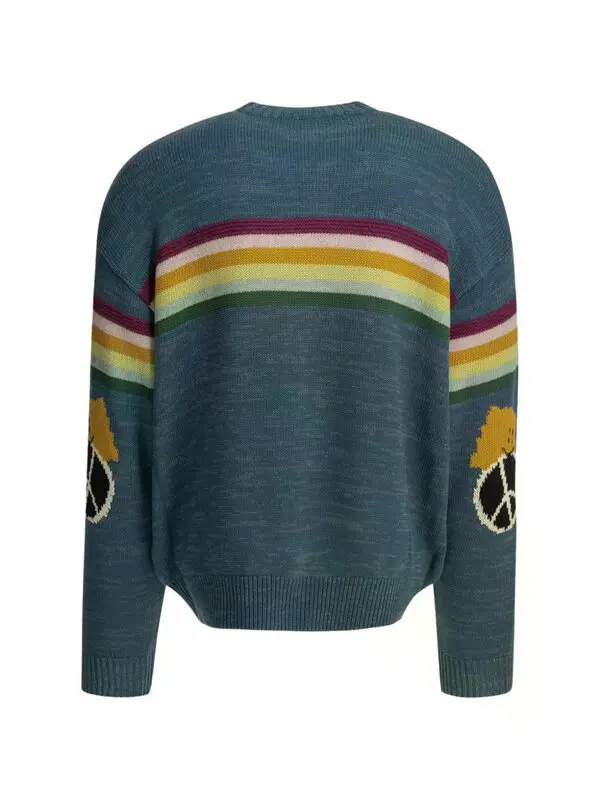 Kapital Rainbow Stripe Peace Sign Intarsia Knit Sweater