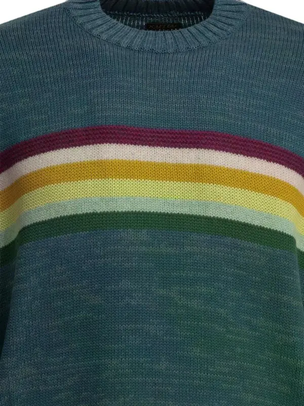 Kapital Rainbow Stripe Peace Sign Intarsia Knit Sweater