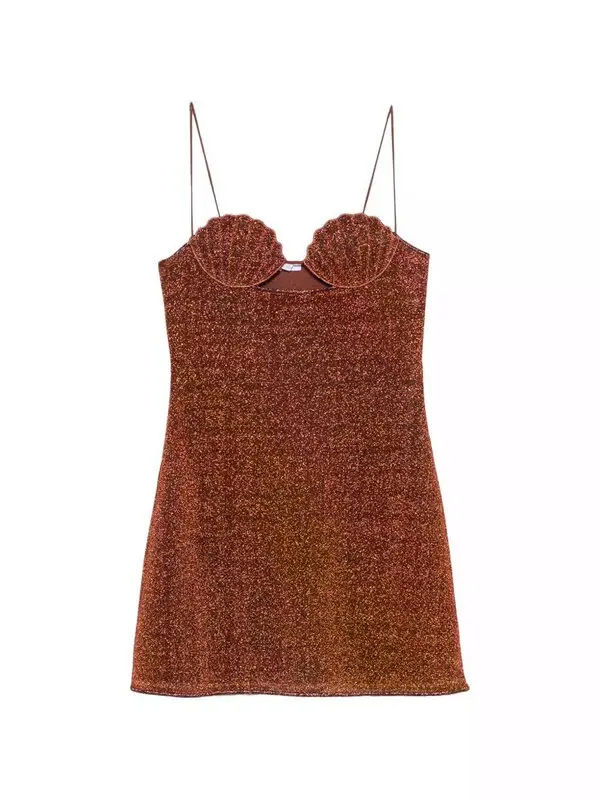Oseree Lumière Shell Metallic-effect Mini Dress - Brown