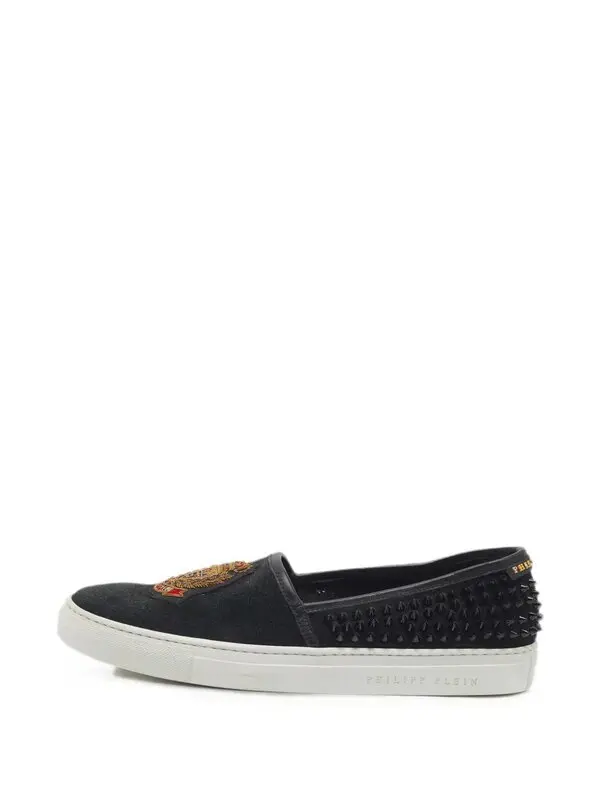 CHRISTIAN LOUBOUTIN Suede Embroidered Spike Sneakers - Black