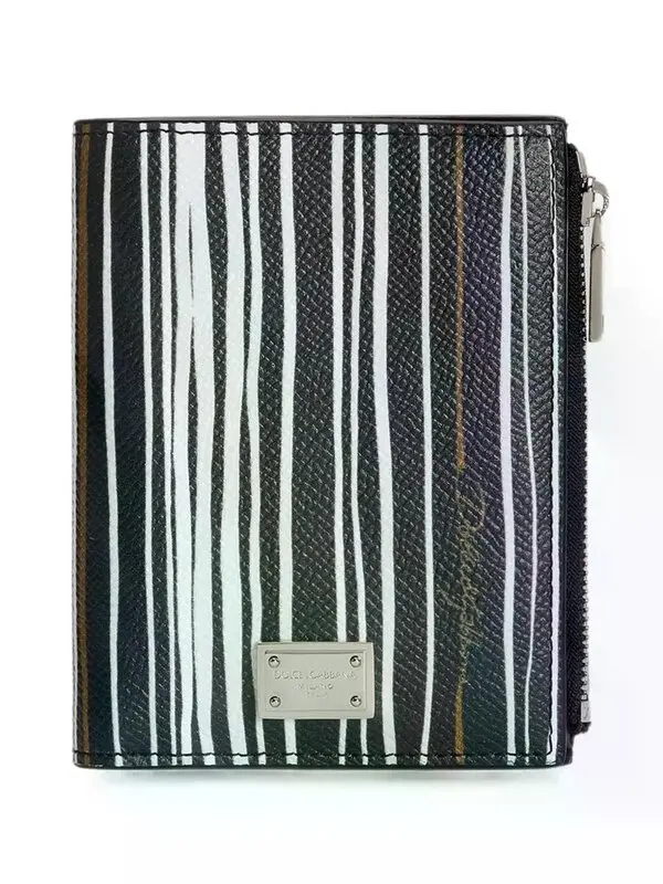 Dolce & Gabbana Stripe-print Wallet In Calfskin - Green