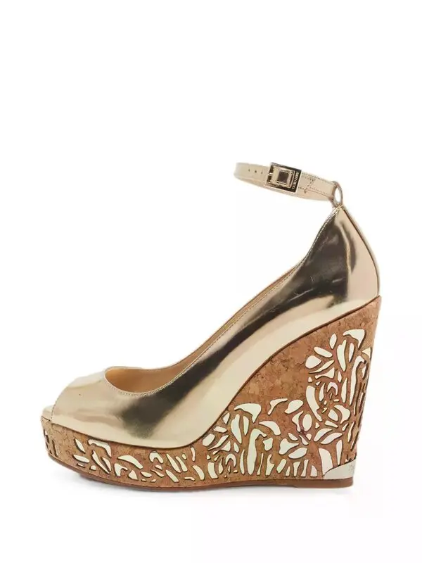 JIMMY CHOO Gold-tone Leather Wedge Sandals